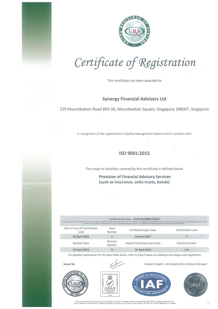 Recertification of ISO 9001 in 2024 | Synergy Financial Advisers
